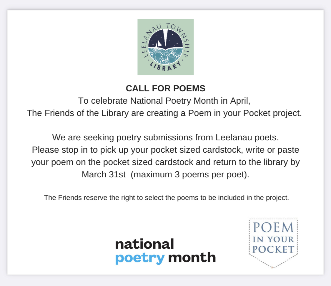 Poem In Your Pocket! Call for Poetry – Leelanau Poets